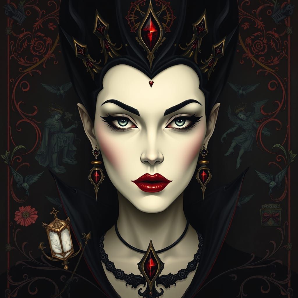 Gothic Queen's Enchanting Makeup Portrait in Dark,... - AI Art