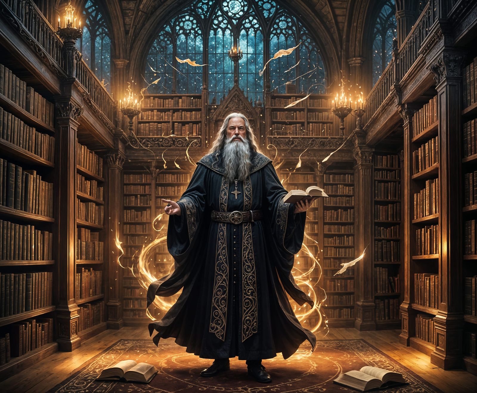 Ethereal Wizard Conjures Celestial Magic Within Go... - AI Art