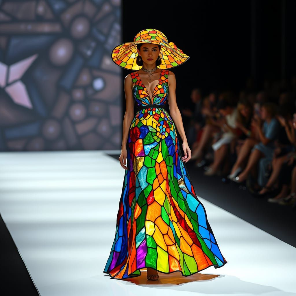 stained glass rainbow runway dress