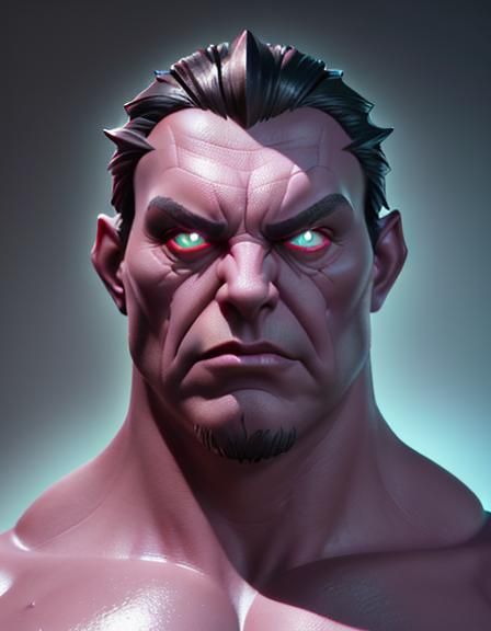 Evil man, beautiful evil face and evil eyes, evil skin, evil massive ...