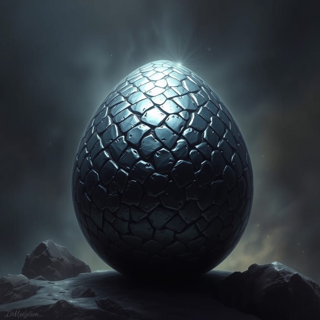 Majestic Black Dragon Egg with Iridescent Scales - AI Art