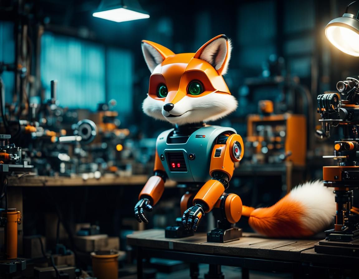 a cute robot fox in a workshop - AI Generated Artwork - NightCafe Creator