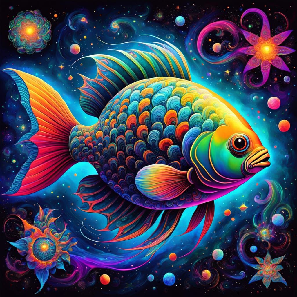 Cosmic Fish - Surreal Cosmic Fish in Vibrant Fractal Art