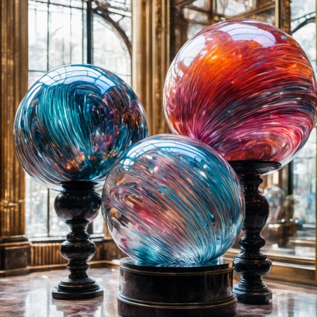 Planetary glass - Three Large Op-Art Glass Balls in Neon Col...