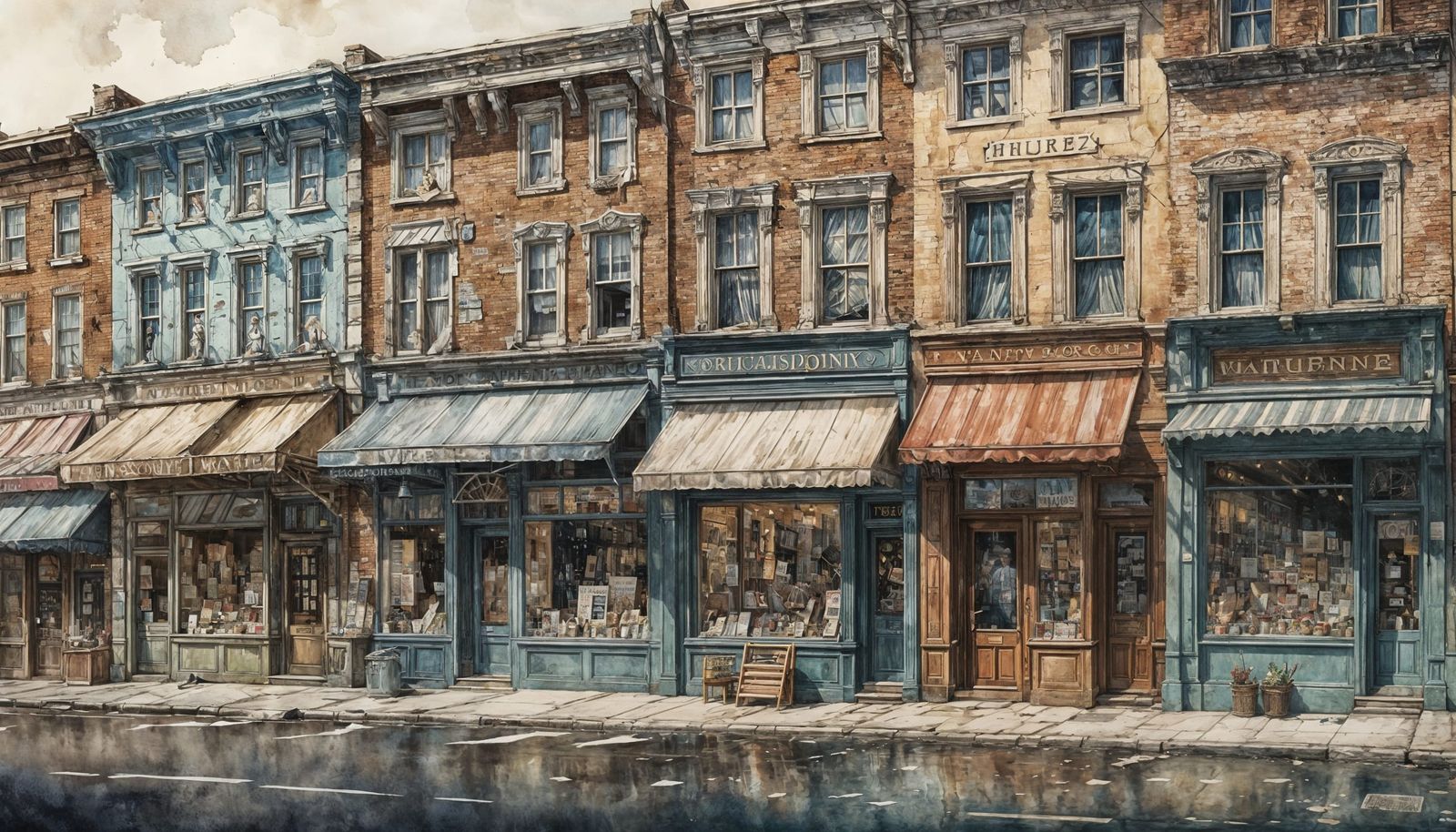 the neighbourhood storefronts - Vintage Watercolour Street S...