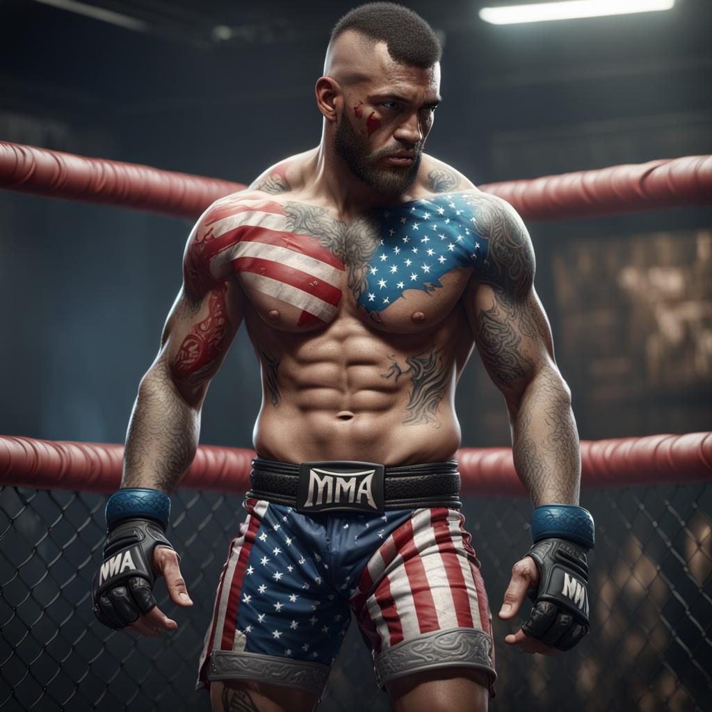 Mma fighter short half mix american - AI Generated Artwork - NightCafe ...