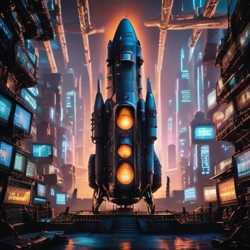 A spacecraft launching off into space, it is a NASA Saturn V rocket and ...