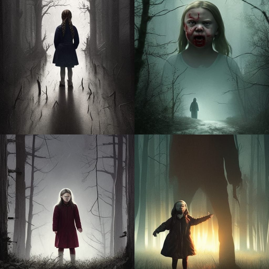 A poster for a horror movie starring Greta Thunberg as the slasher ...