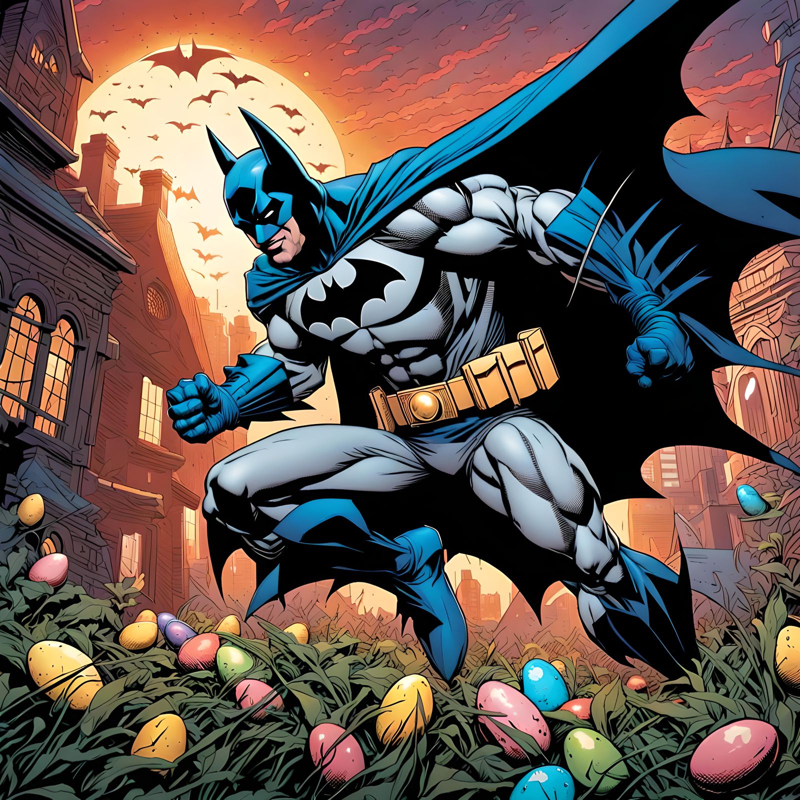 Batman's Easter egg hunt. - AI Generated Artwork - NightCafe Creator