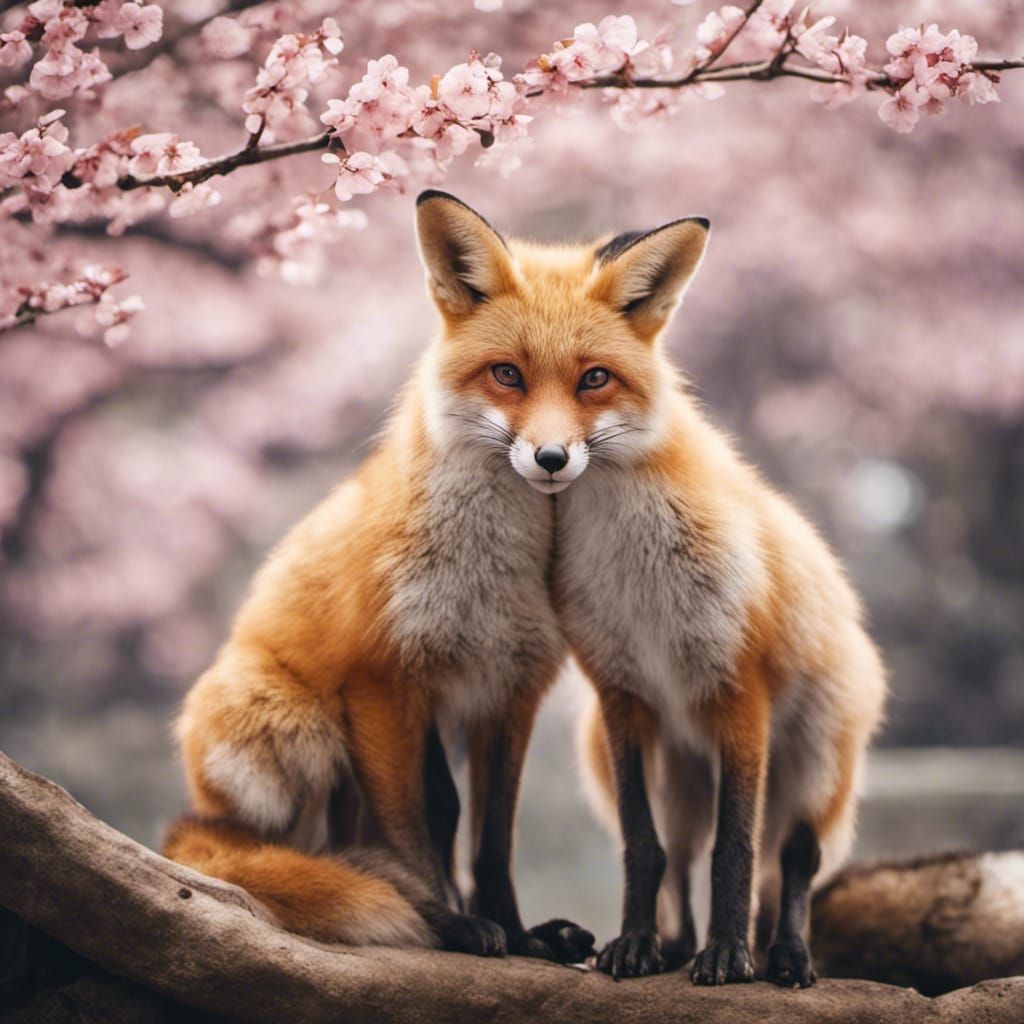 /imagine prompt: color photo of a love story between a slender fox from ...