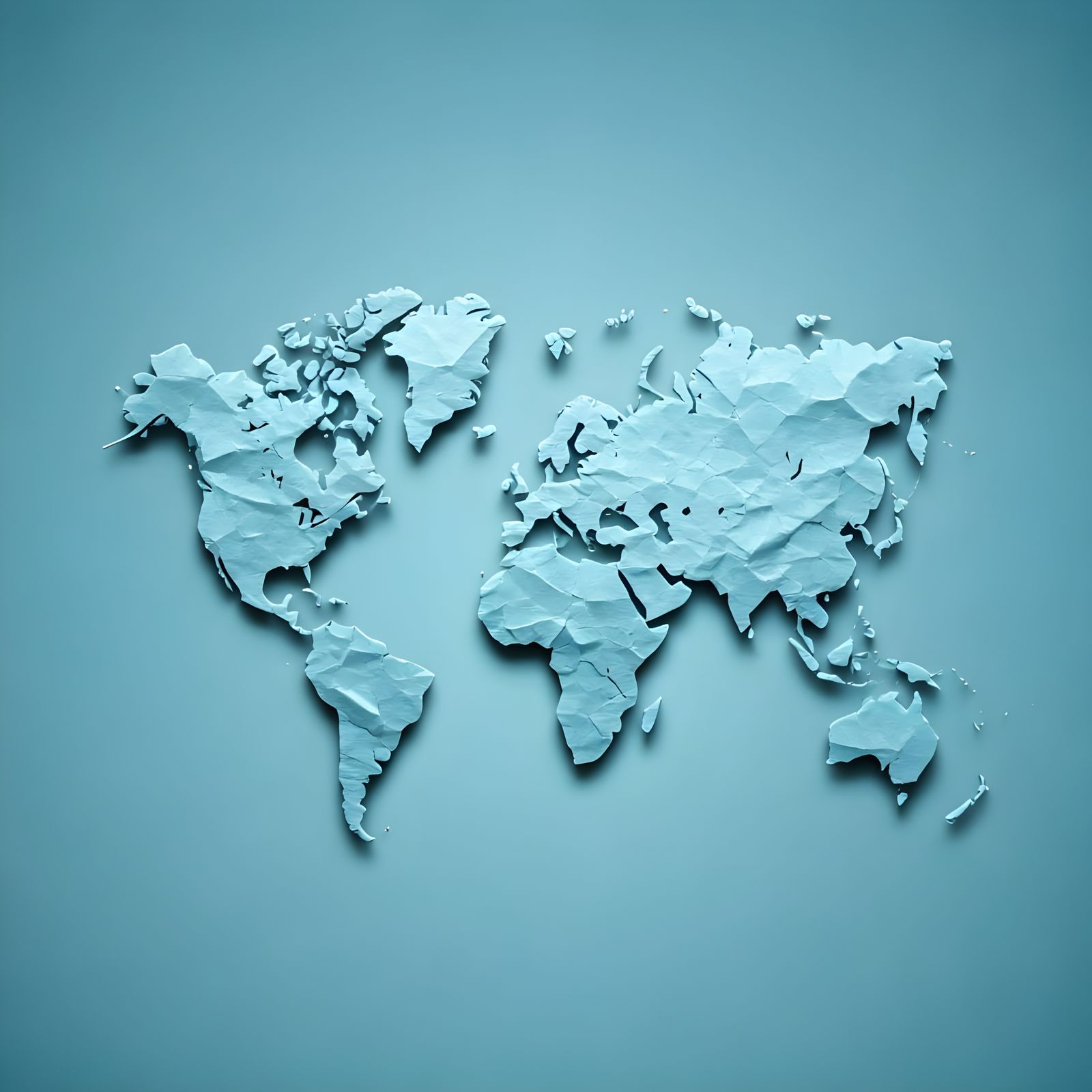 Serene Origami World Map in Soft Blue - AI Art