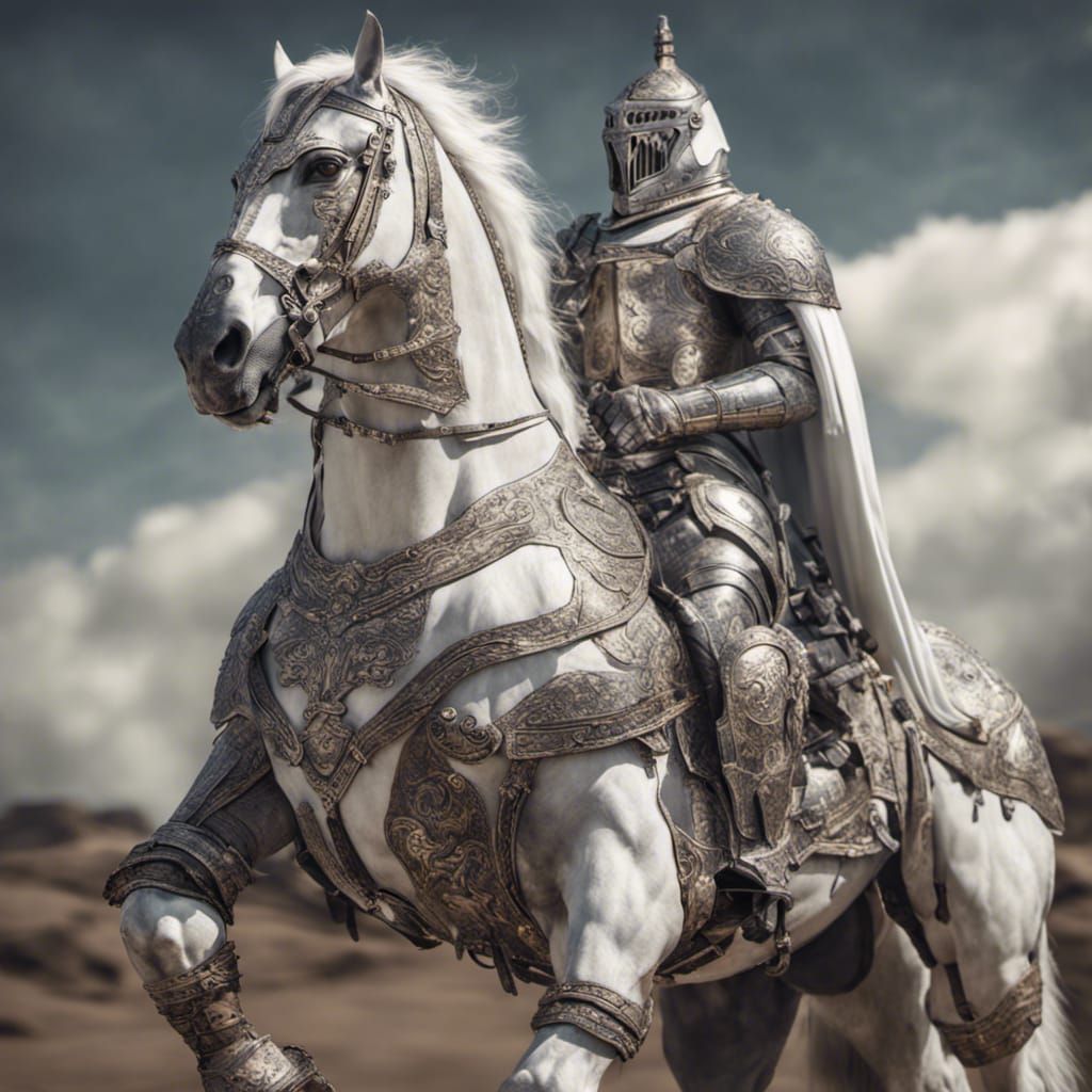 White Celestial Warhorse with plate armor without rider - AI Generated ...