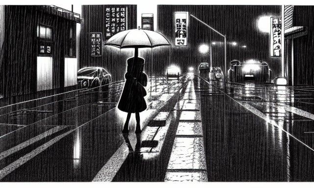 "Kamen Rider walking in the rain, on the street, Inio Asano, Naoki ...