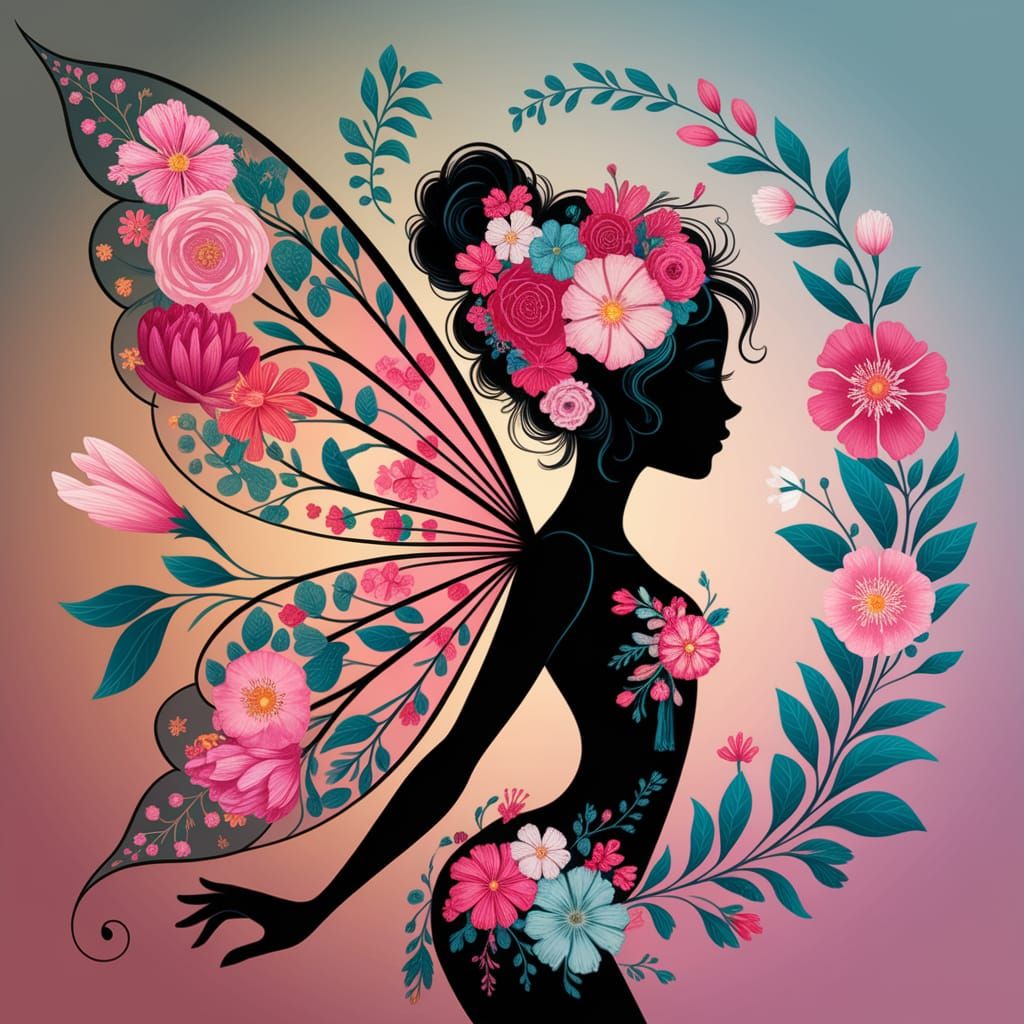 🌷🧚👤 Floral Fairy Silhouette (Ideogram 2a Turbo)