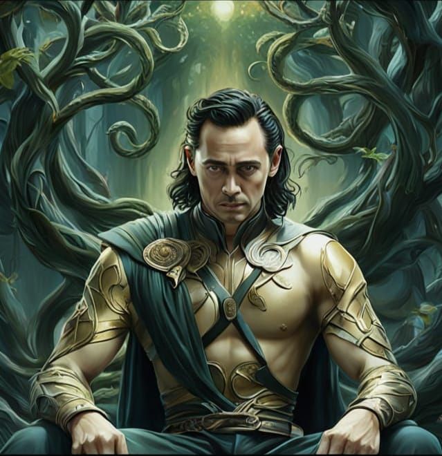 Surrealistic Loki in Ethereal Vines Before Tree of... - AI Art