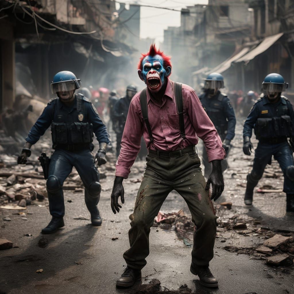 Cyberpunk Apocalypse: Maniacal Clowns Wreak Havoc - AI Art