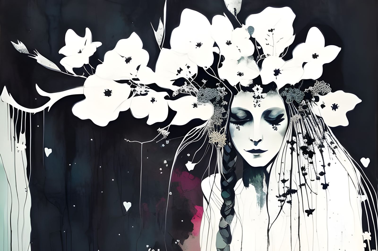 "ghost woman with antlers with flowers", insanely detailed matte ...