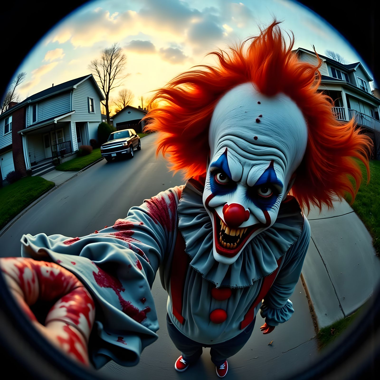 Honey, I’m home! - Creepy Clown Peers into Ring Doorbell Cam...