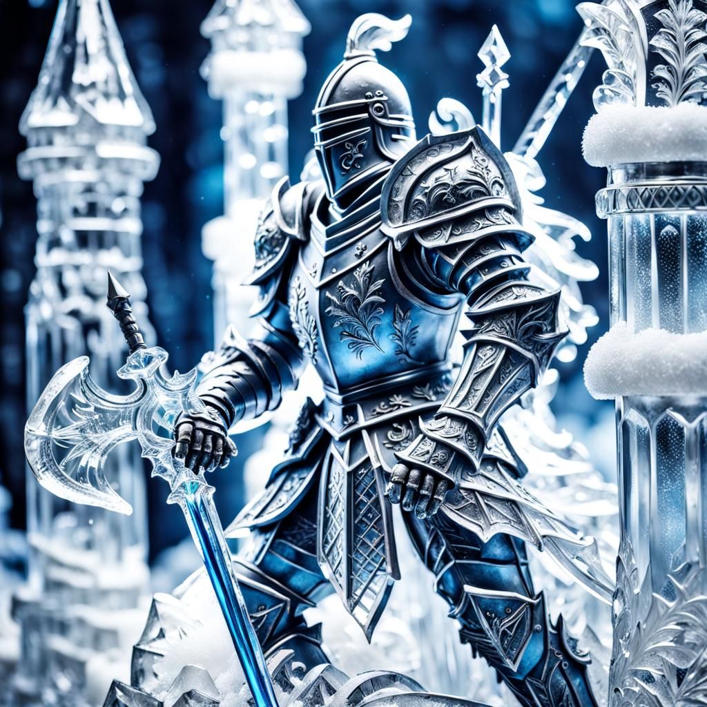 Amazing ice sculpture of a fantasy knight, intricate detail, perfect ...