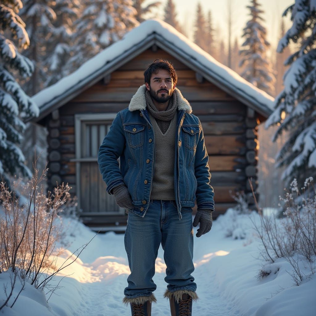 Inuit Man Portrait in Rustic Winter Cabin - AI Art