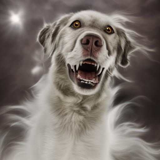 Giant dog snarling and drooling 8K3D surreal spectral photography ...