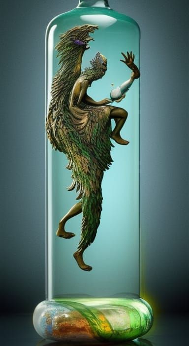 mysterious sculptures of mythical creatures inside of large glass ...