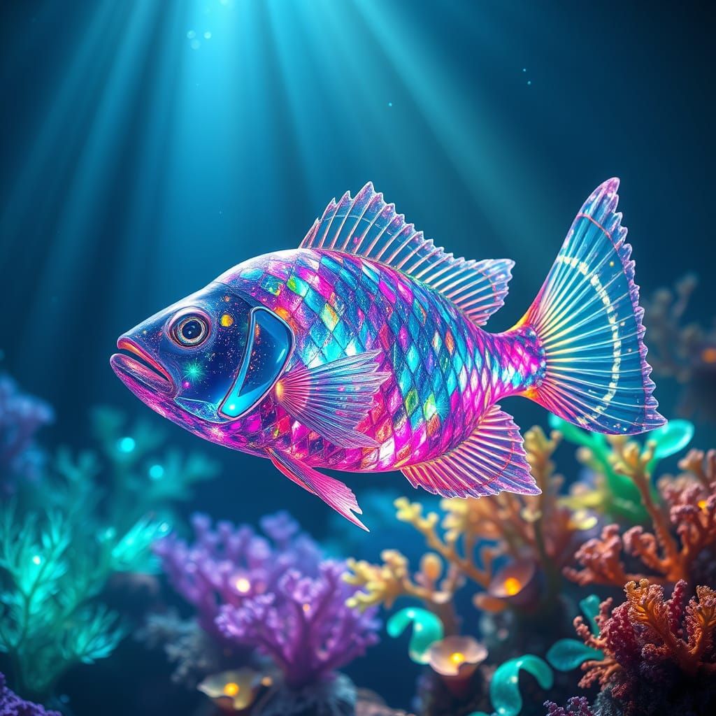 Crystal Fish in Vibrant Underwater World - AI Art