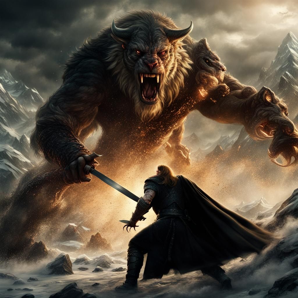 Beowulf fighting the beast - AI Generated Artwork - NightCafe Creator