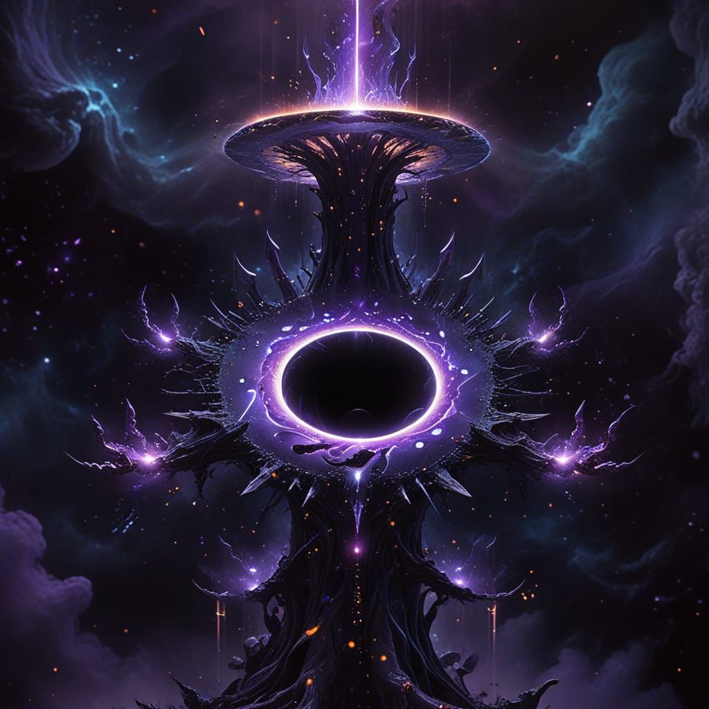 EIGHT OF SPADES - Cosmic Obsidian Spires in Surreal Digital...