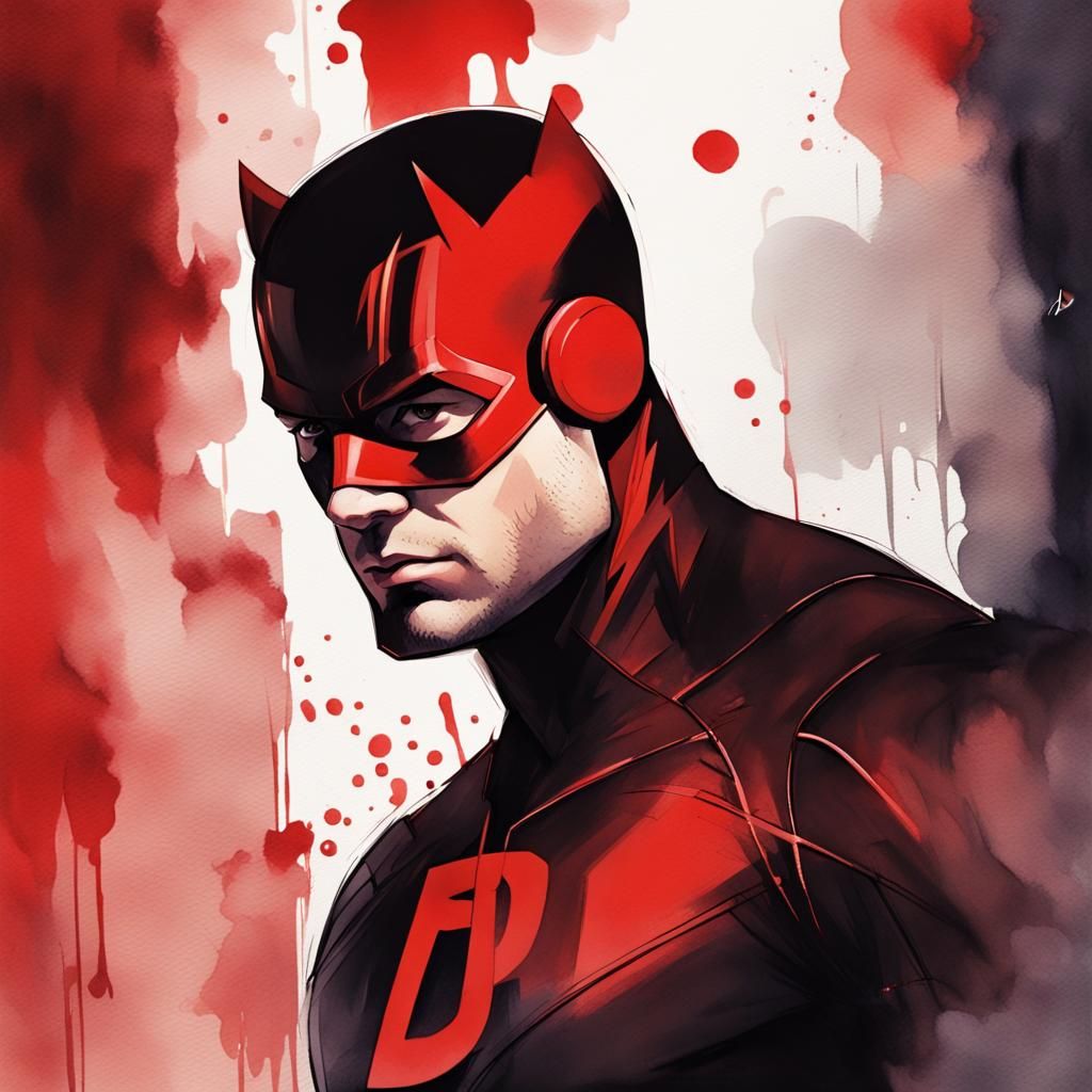 Marvel's Daredevil portrait in (Splash art style:1.1) by Lois Van ...
