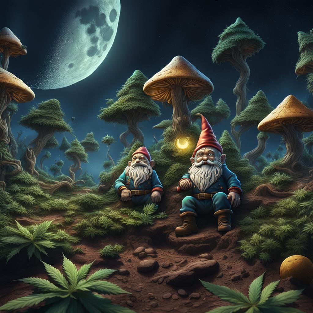 a cannabis smoking gnomes' perspective of a strangely beautiful moon at ...