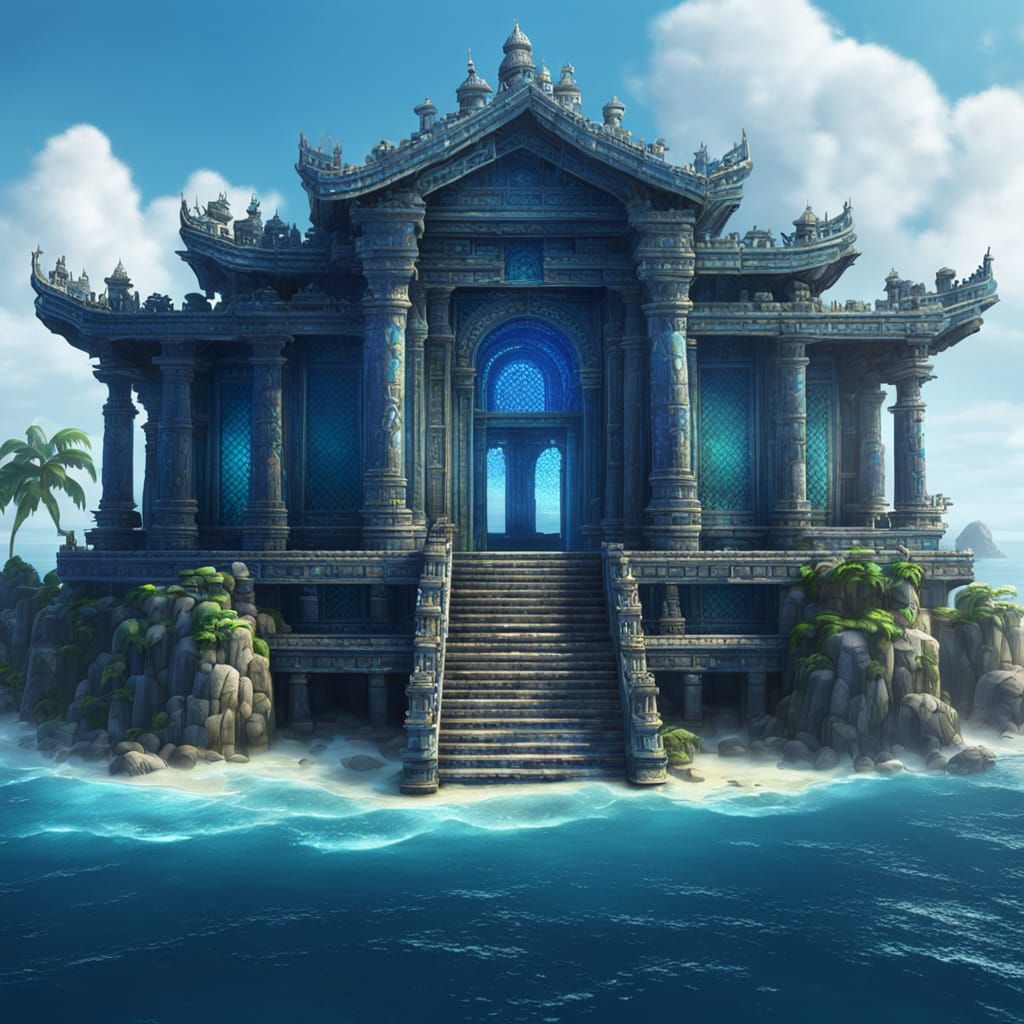 Temple at the ocean - Ethereal Temple Oasis in the Deep Ocea...