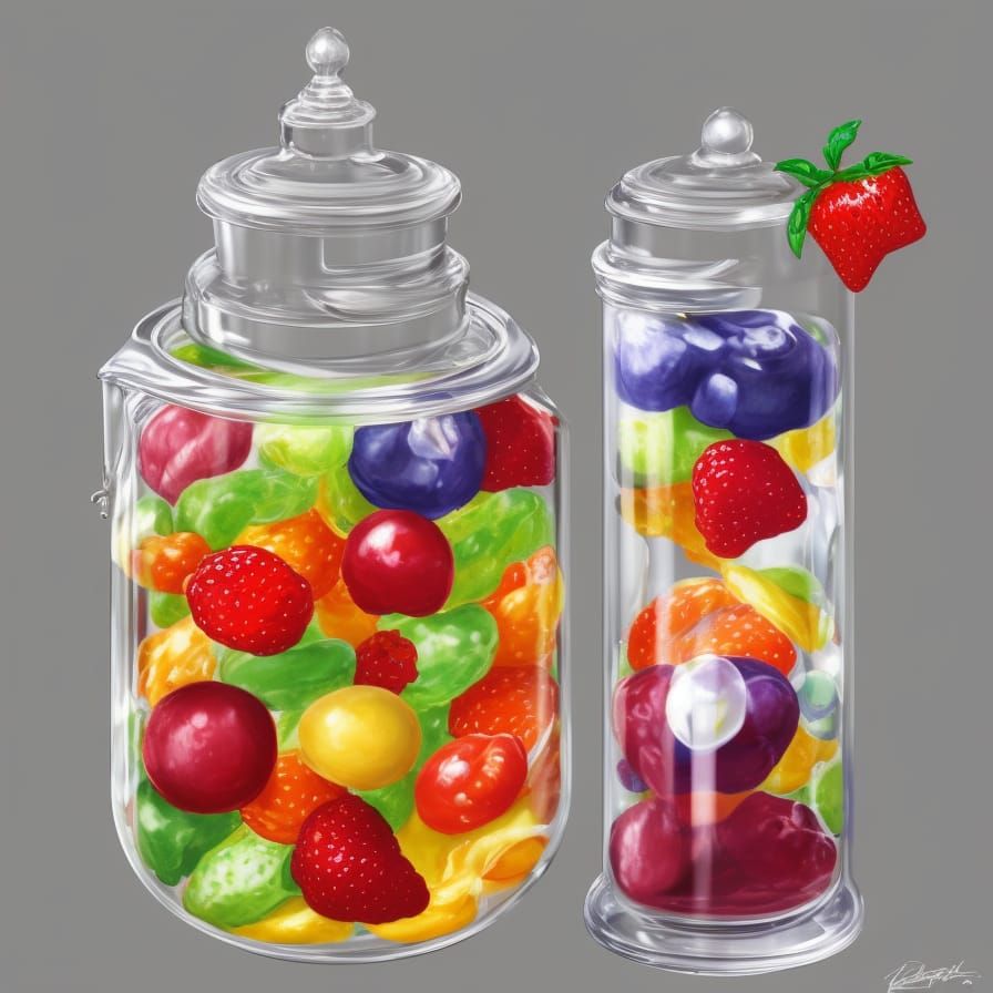 fruit candy jar, miniature with by artist "anime", Anime Key Visual ...