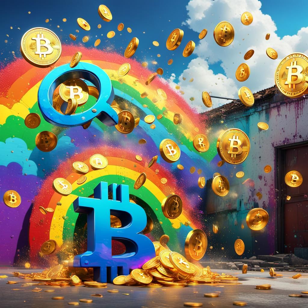 Rainbow full of Bitcoin with doge-coins falling from cloud , 6TB HDD ...