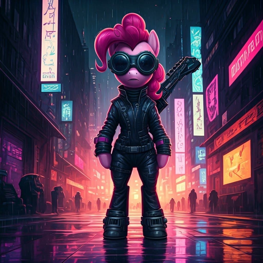 Cyberpunk Music Ninja Pinkie Pie in Futuristic Cit... - AI Art