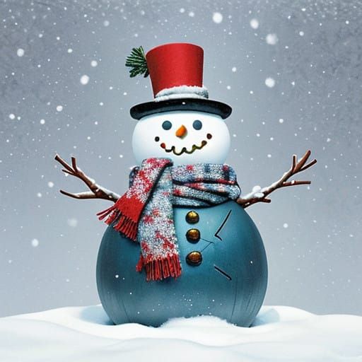 Whimsical Winter Scene with Laughing Snowman - AI Art
