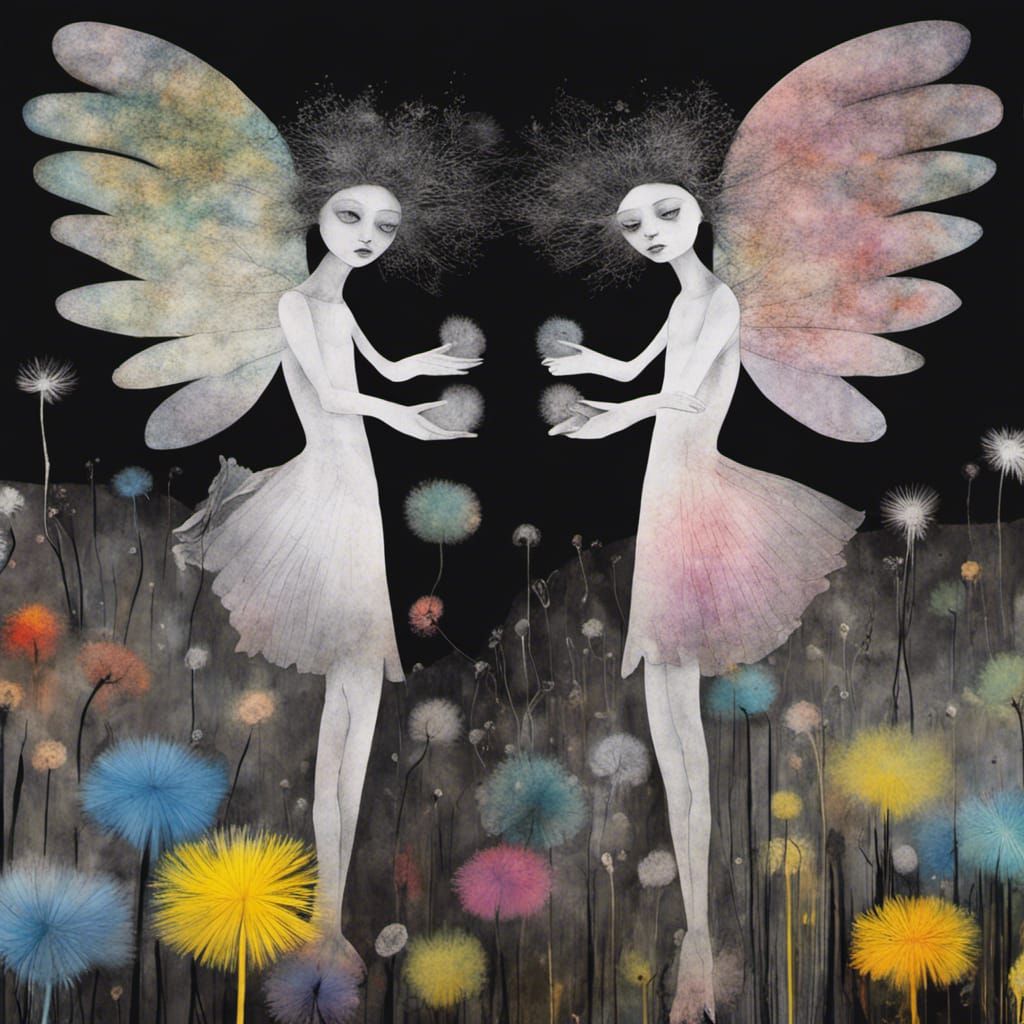 Winged fairies in a Million Dandelion dreamscape, making wishes ...
