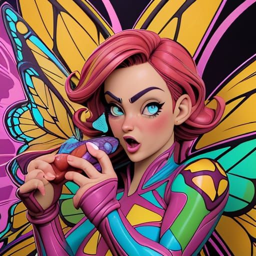 Confused Butterfly Salami Tasting in Comic Book Ar... - AI Art