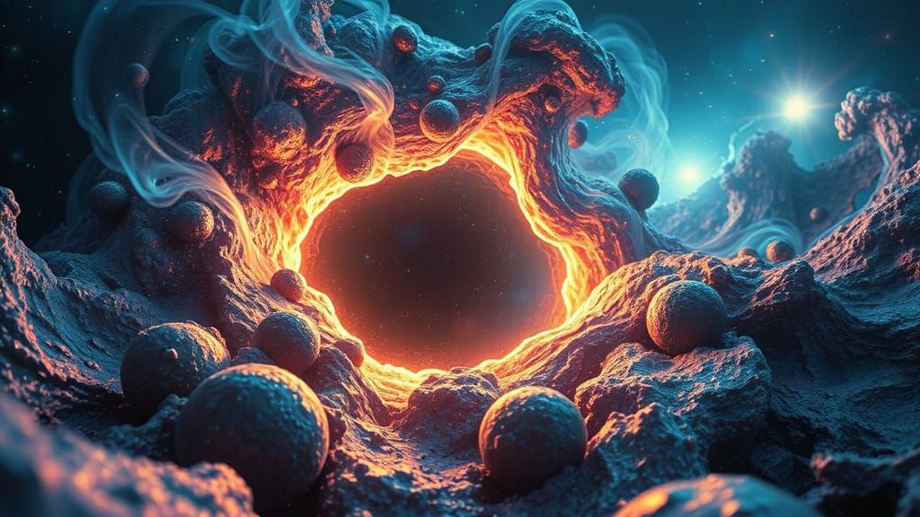 Cosmic Cells Collapse into a Radiant Black Hole - AI Art