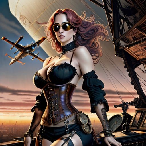 Art by Luis Royo, Milo Manara and Jean-Auguste-Dominique Ingres. A provocative, chesty steampunk ...