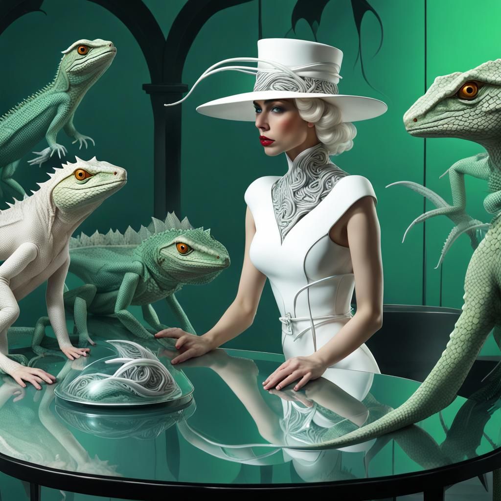 Lizards and lady - AI Generated Artwork - NightCafe Creator