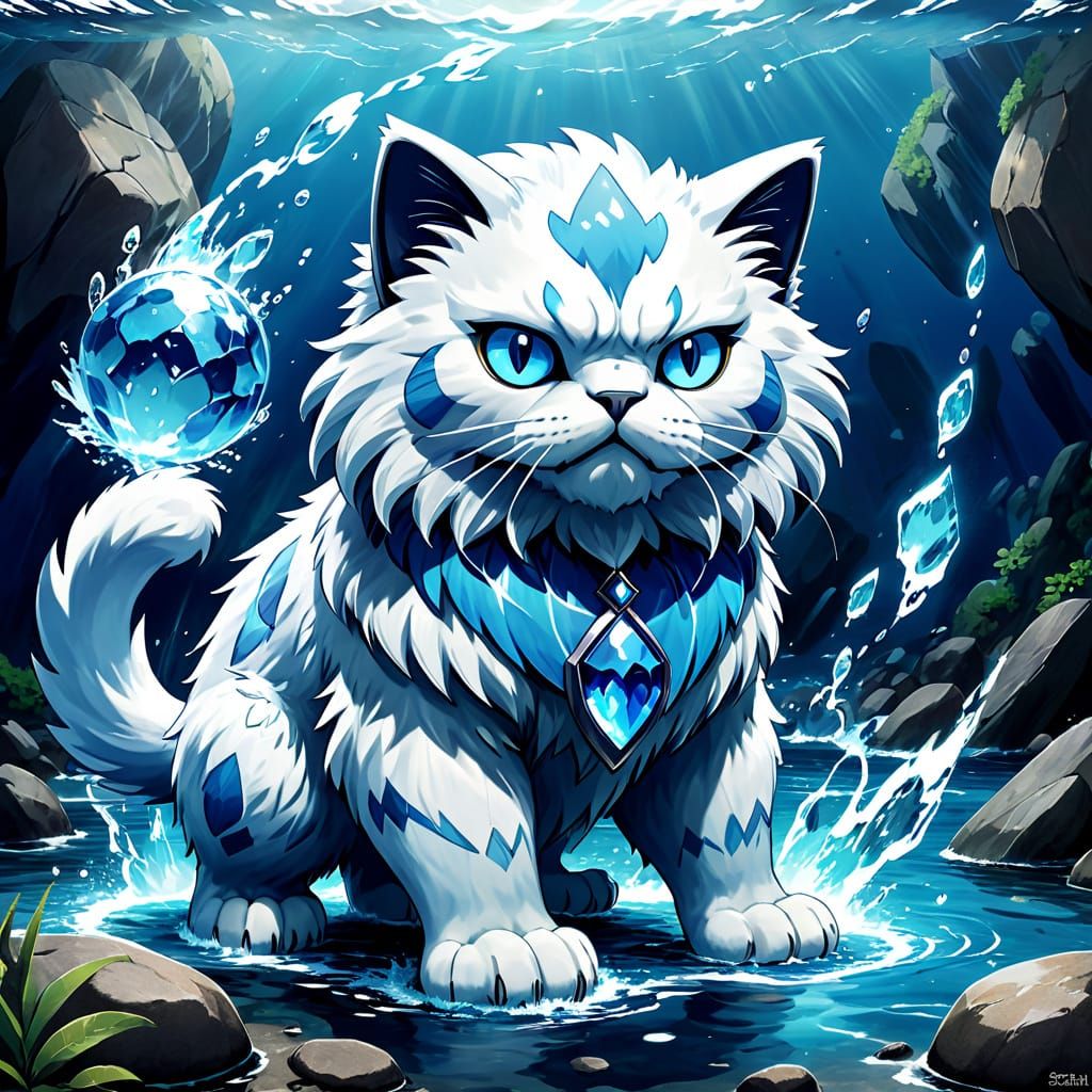 Fierce Persian Water Fakemon: Majestic Aura and Un... - AI Art