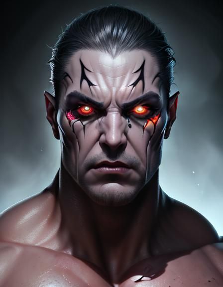 Evil man, beautiful evil face and evil eyes, evil skin, evil massive ...