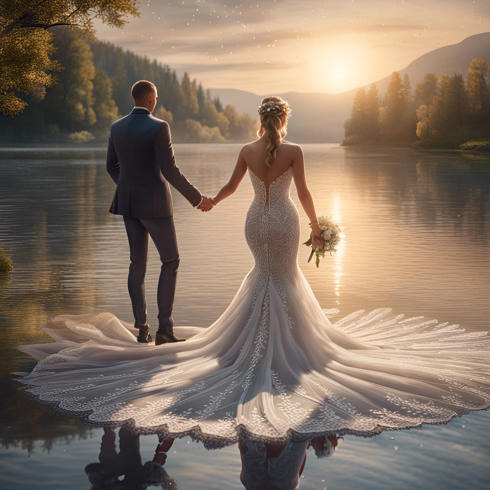 Beautiful Bride with her Groom - AI Generated Artwork - NightCafe Creator