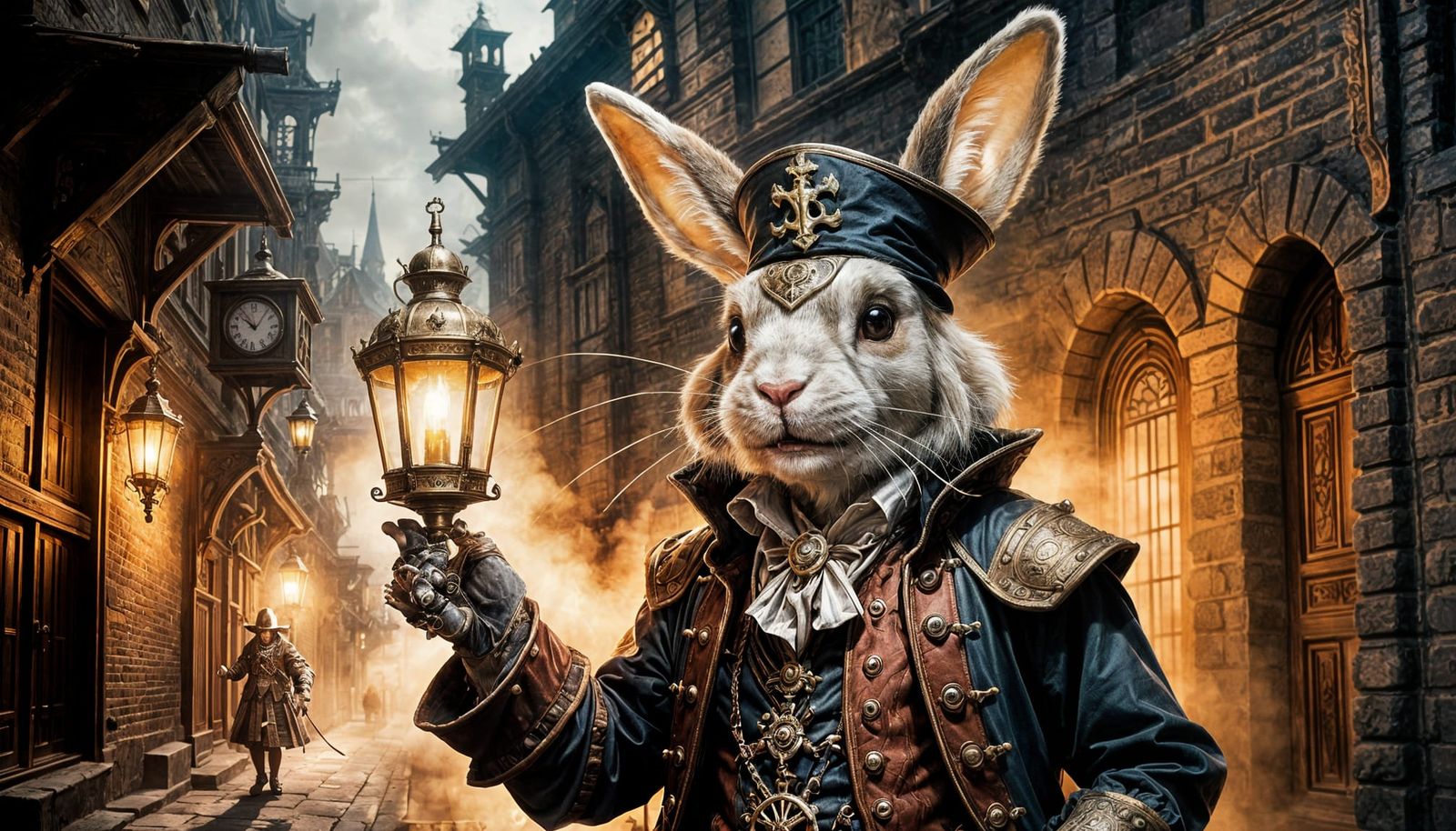 Lighting the mean streets - Steampunk Pirate Jester Bunny Il...