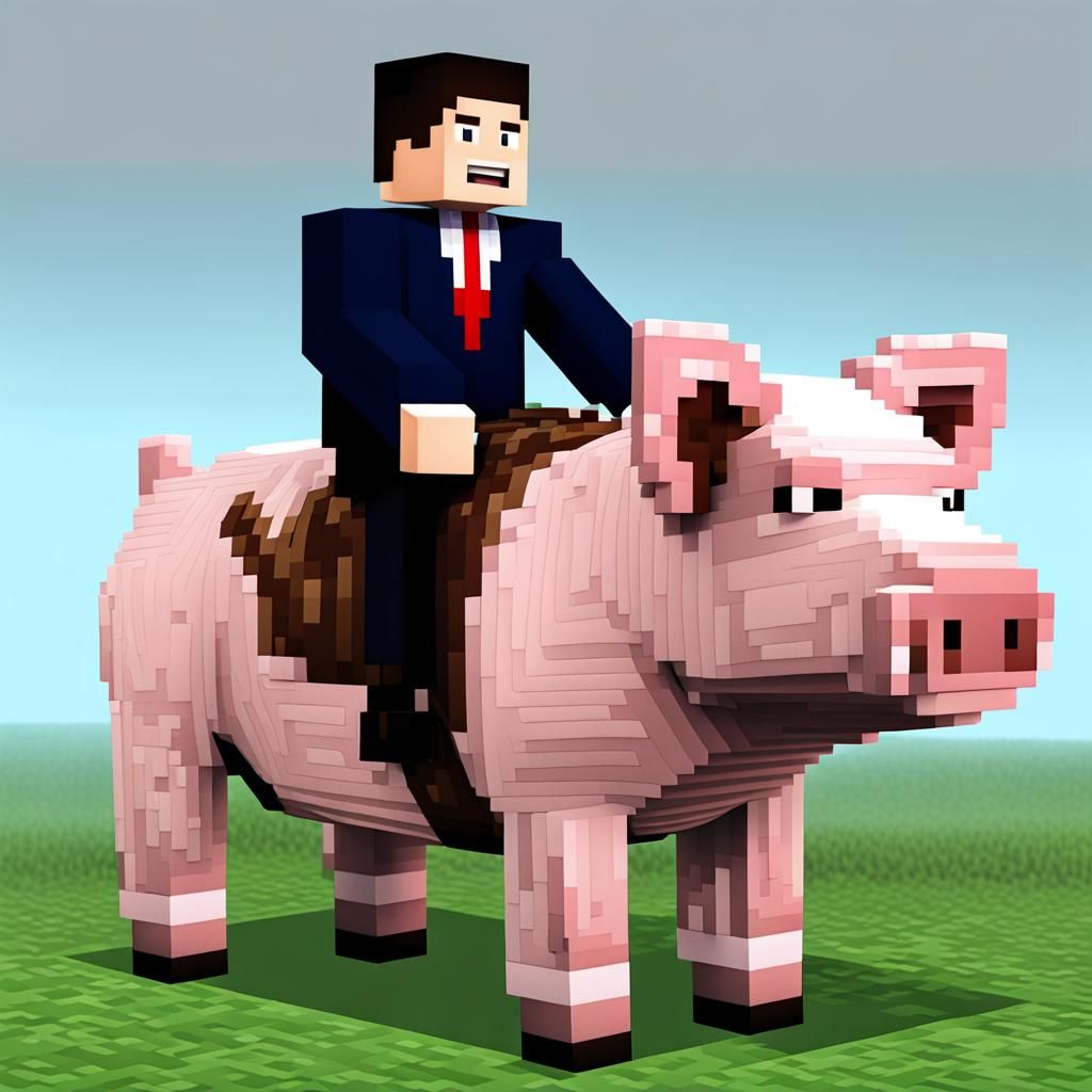 Ronald Reagan riding a pig in minecraft - AI Generated Artwork ...