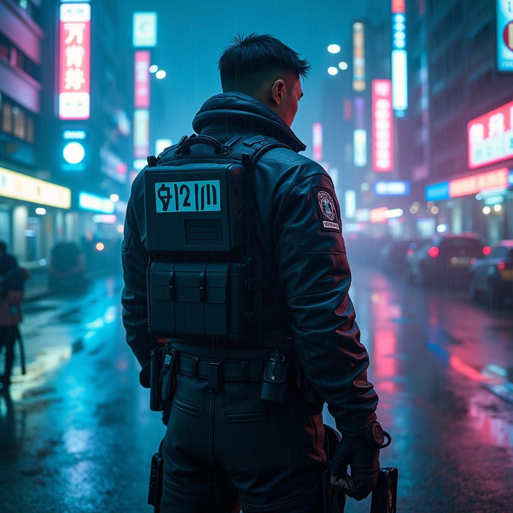 blade runner swat team enforcer - Neon-Lit Cyberpunk Enforce...