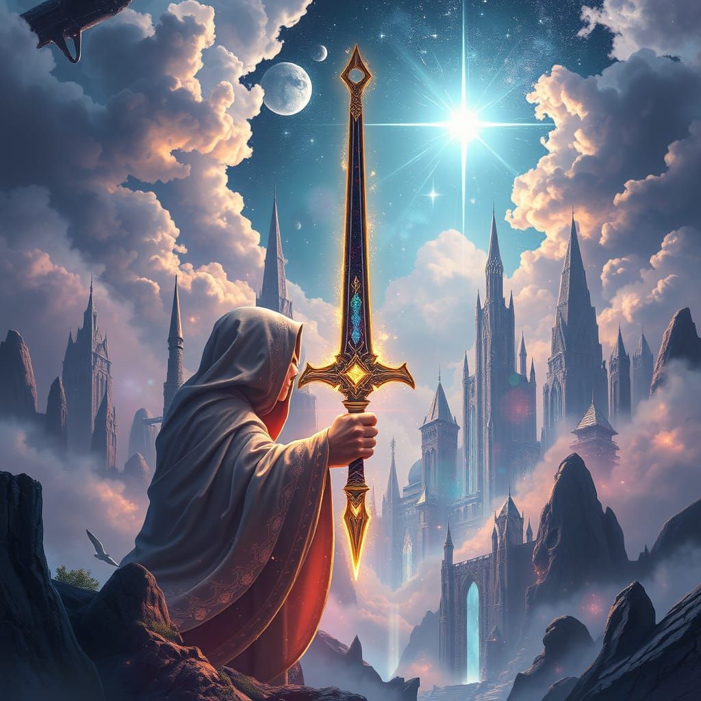 Cosmic Fae Sword Shines Bright with Starlight Powe... - AI Art