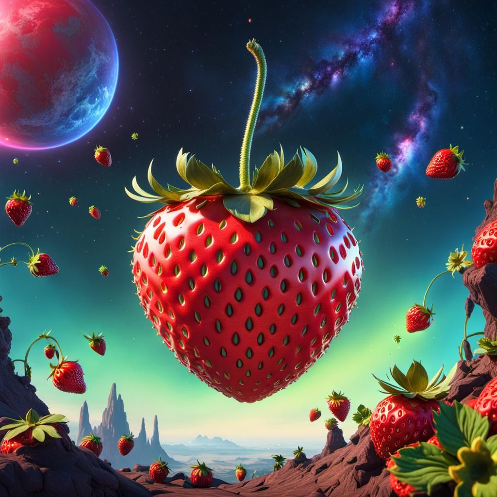 Surreal Strawberry with vivid colors and a galactic background - AI ...