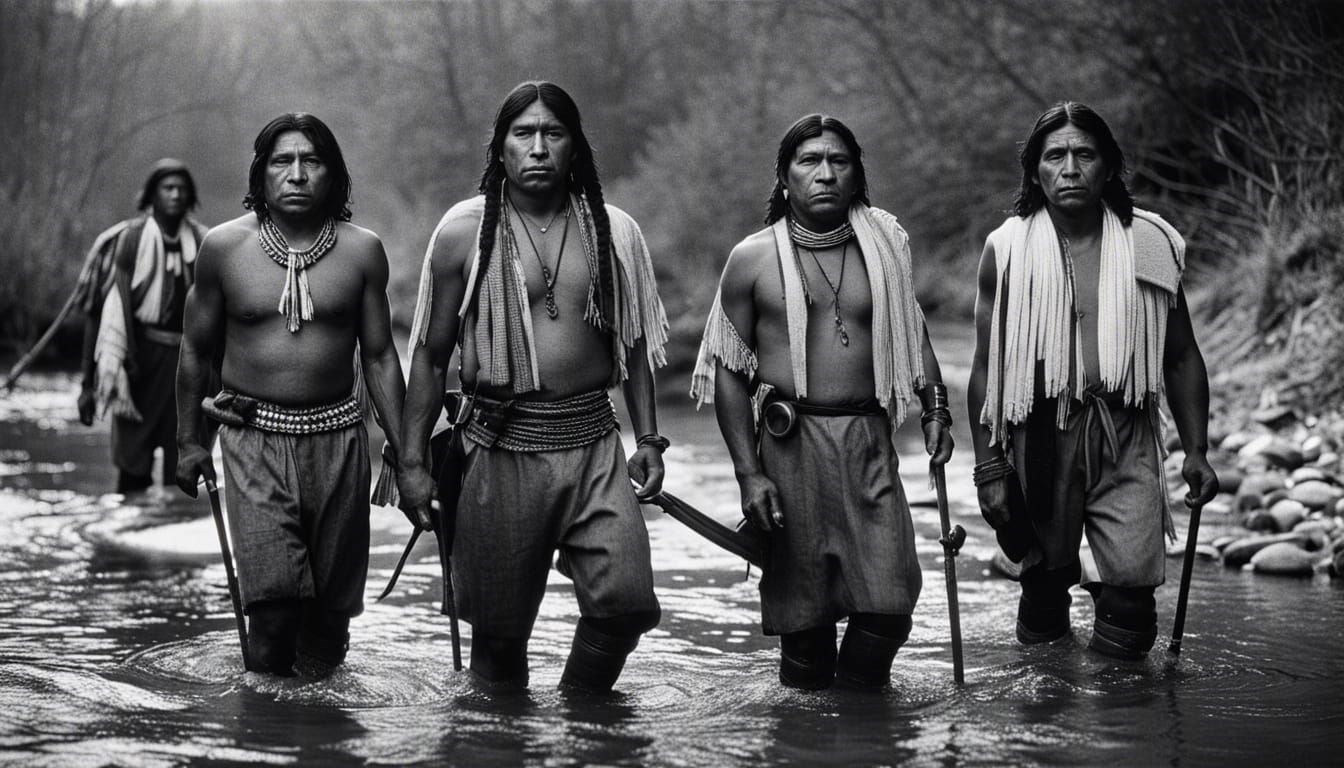 Chronicles of a Native Americans Mono men walking in a stream 1900 ...